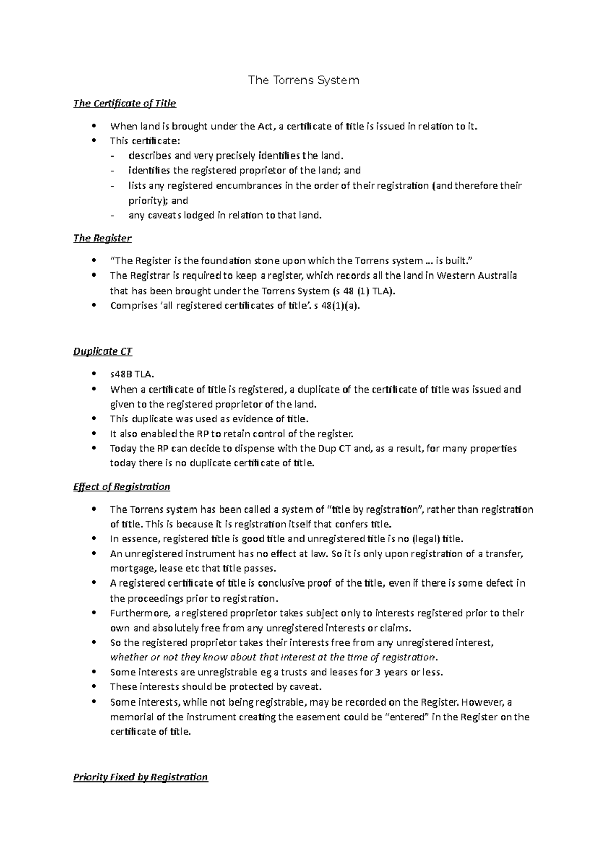 The Torrens System - LLB253 - Murdoch - Studocu