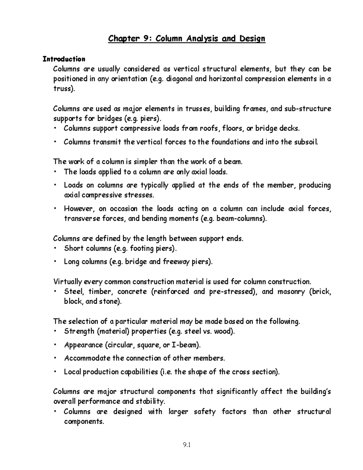Overvew Column Analysis - Mechanic engineering - Studocu