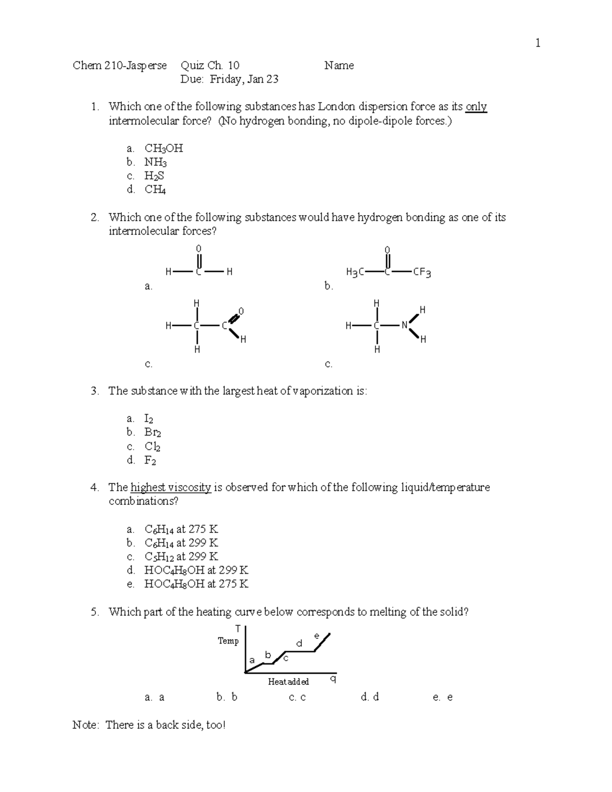 Quiz-Intermolecular Forces - 1 Chem 210-Jasperse Quiz Ch. 10 Name Due ...