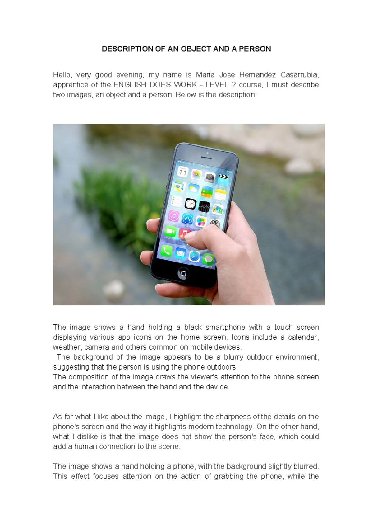 Description OF AN Object AND A Person - DESCRIPTION OF AN OBJECT AND A ...