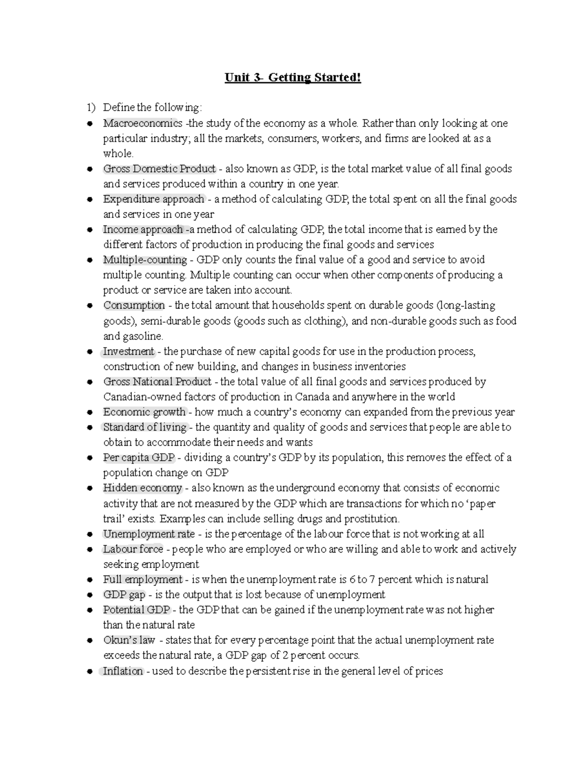 Econ - Introduction and definitions needed for chapter 3 in economics. - Unit 3- Getting Started ...