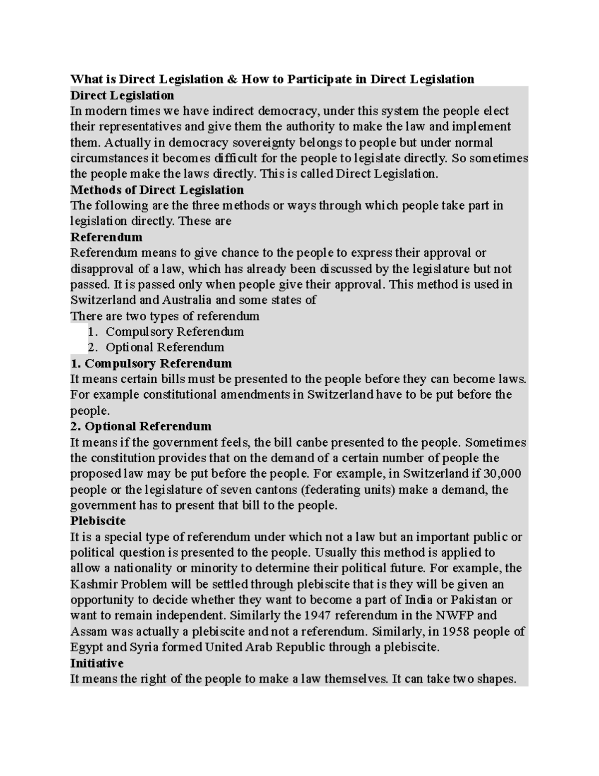 What is Direct Legislation - Actually in democracy sovereignty belongs ...