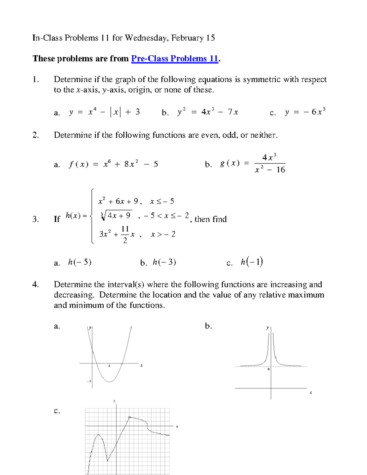 Problems 11MWF - MATH 1320 - College Algebra - University of Toledo ...