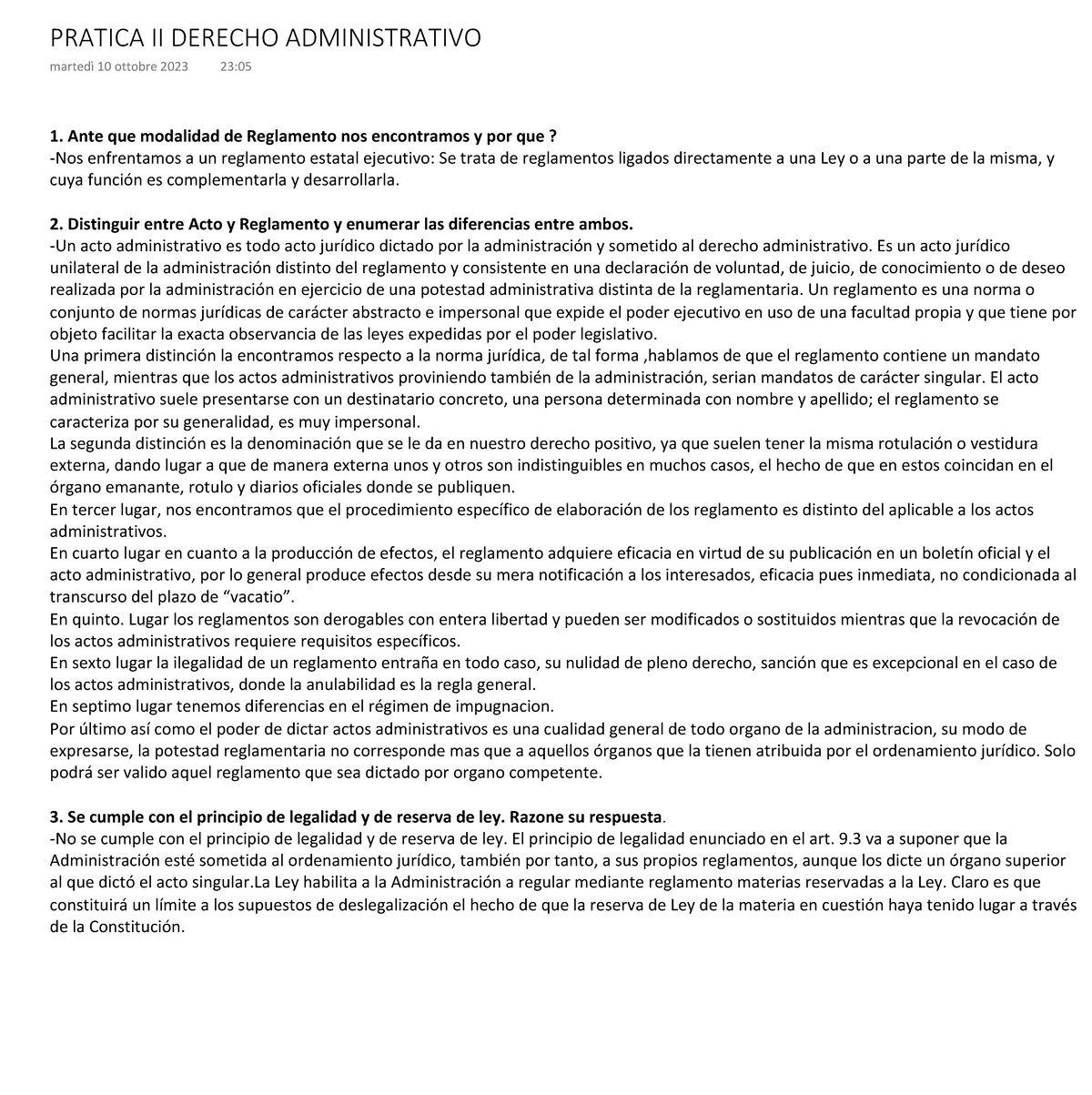 Pratica II Derecho Administrativo - Ante que modalidad de Reglamento nos encontramos y por que ...