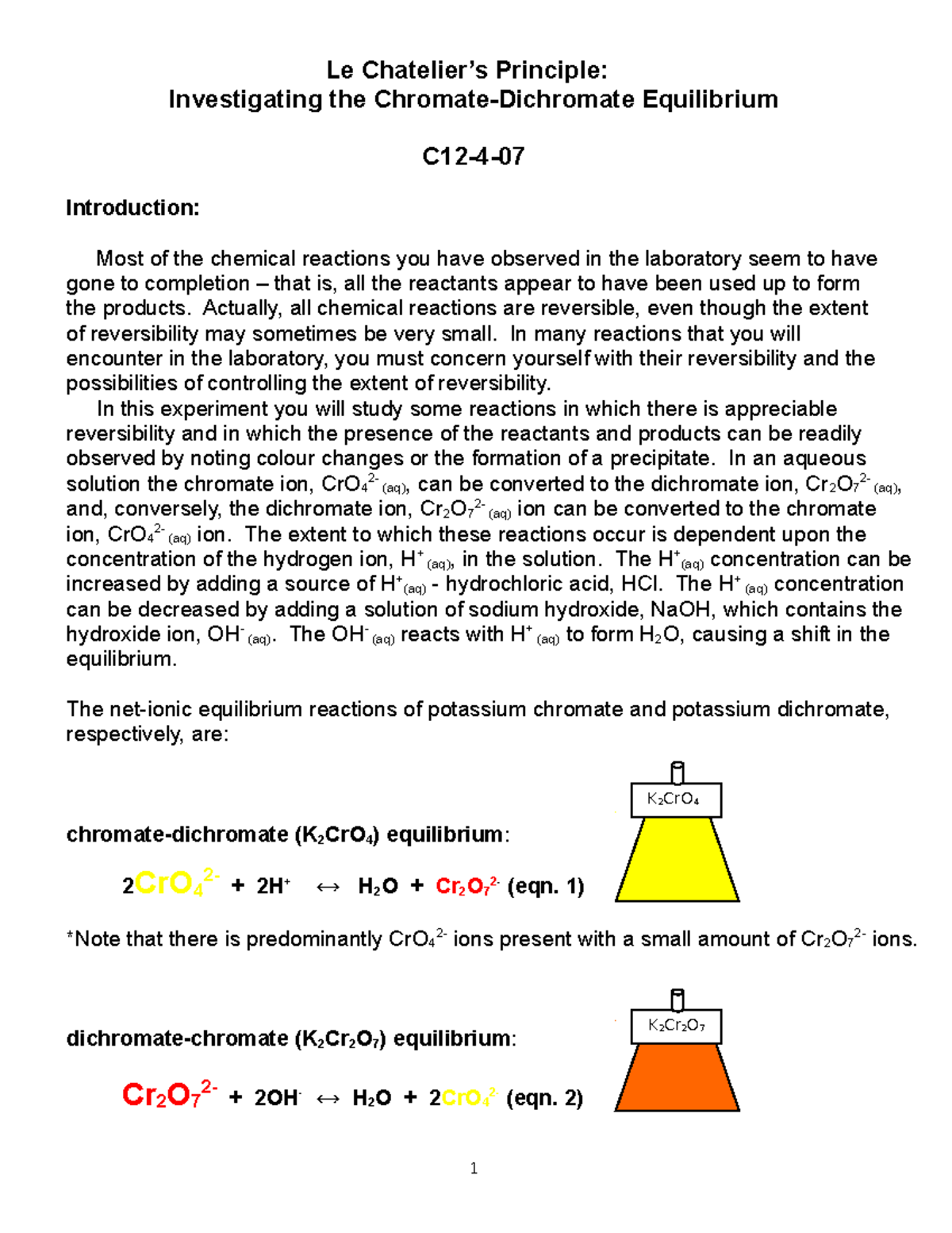 Le Chatelier's Principle - Chromate Dichromate C12-4-07 - CHEM1100 - UQ ...