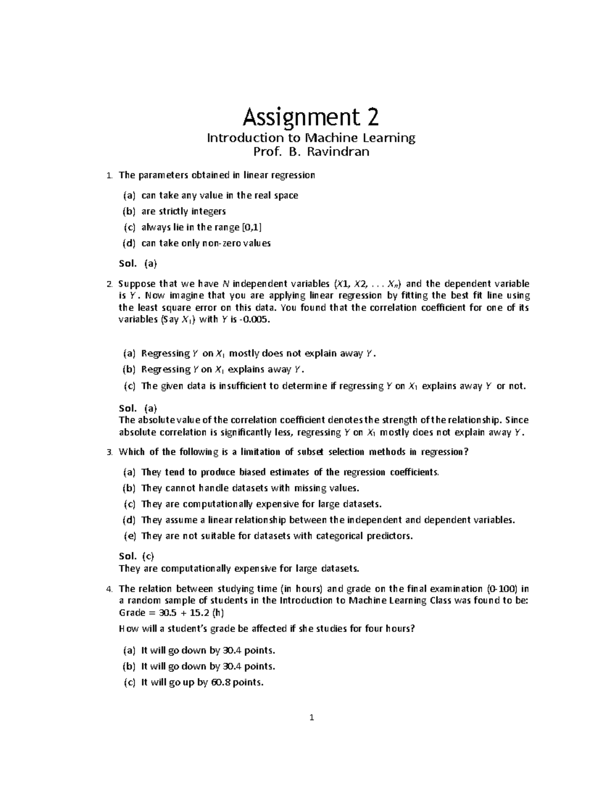 Assignment 2 B Ravindran The Parameters Obtained In Linear Regression A Can Take Any Value