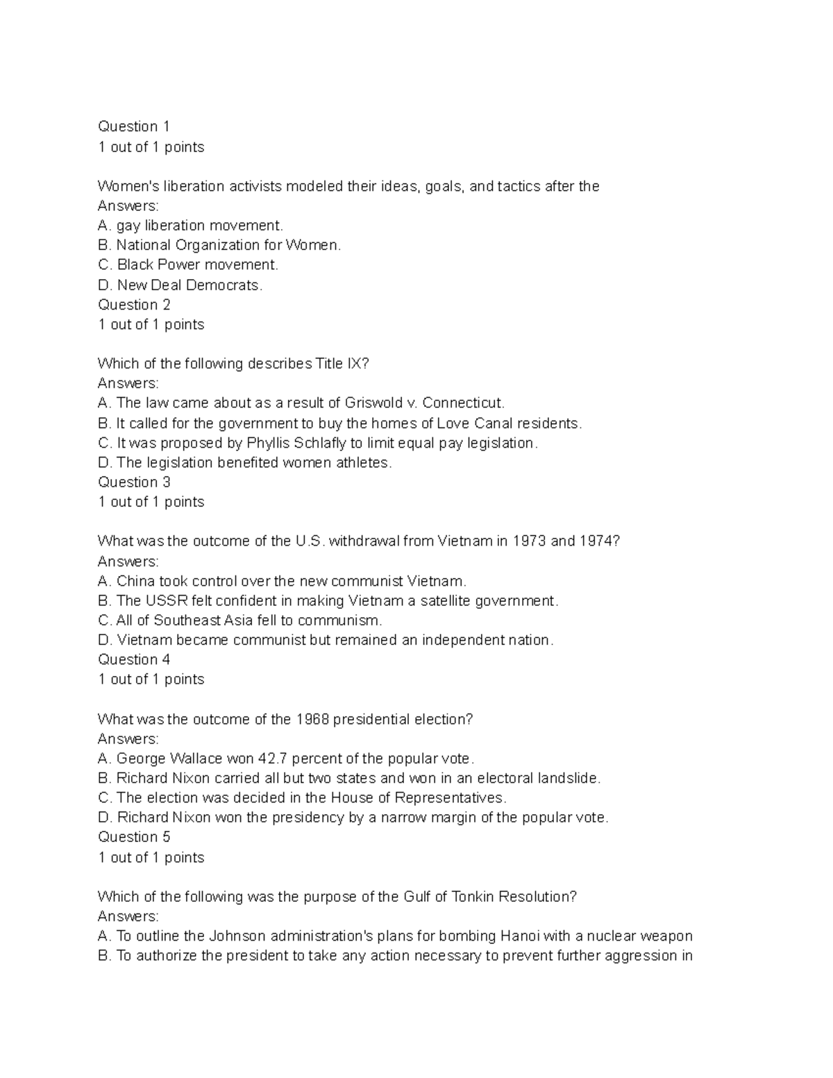 Chapter 27 Review Quiz - Question 1 1 out of 1 points Women's ...