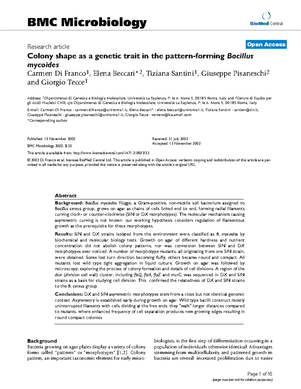 B. mycoides - BioMed Central Page 1 of 15 BMC Microbiology BMC ...