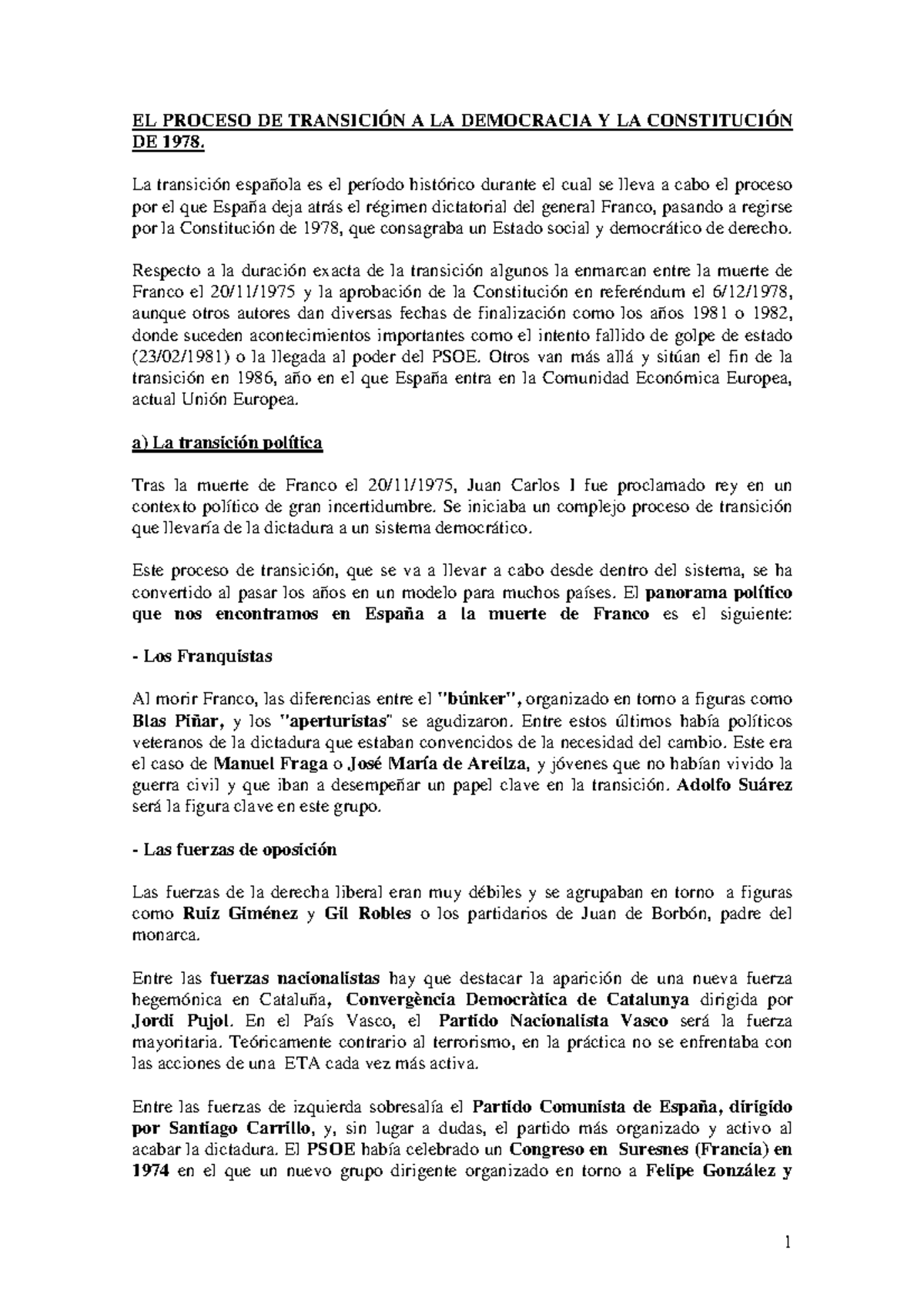 El Proceso De Transicion A La Democracia Y La Constitucion De 1978 El
