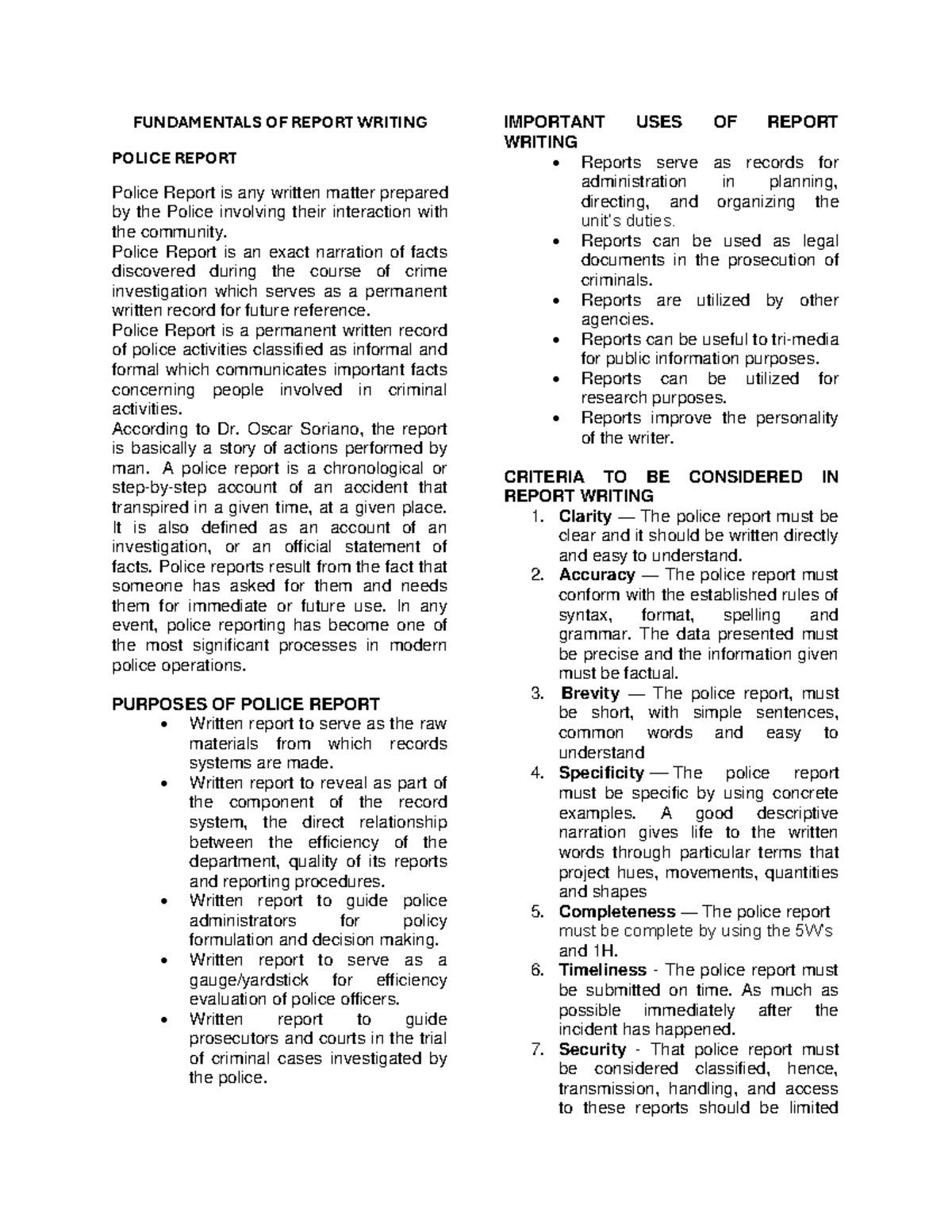 CDIN 5 - TECH ENG 1 - FUNDAMENTALS OF REPORT WRITING POLICE REPORT ...