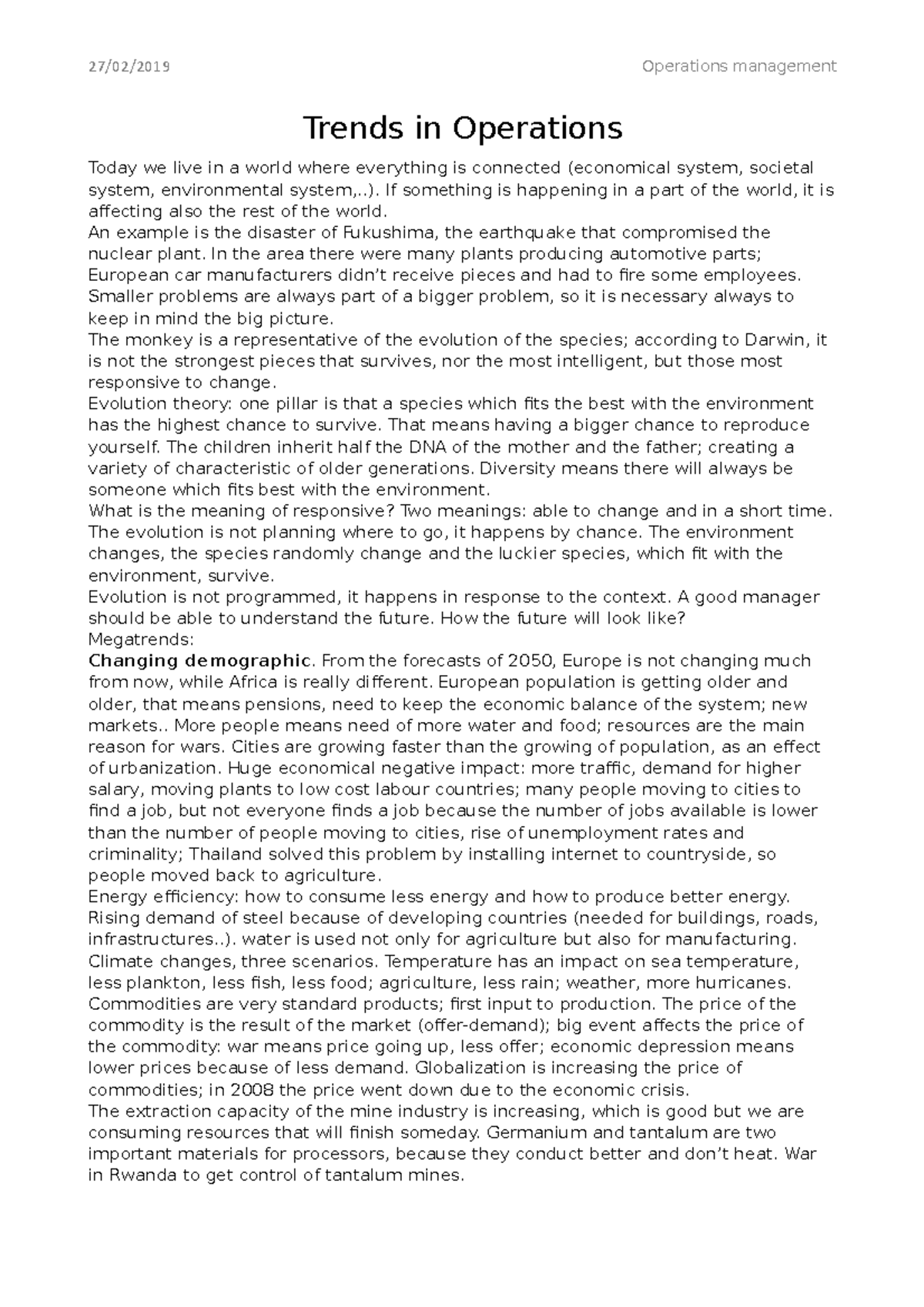 Trends in Operations - .). If something is happening in a part of the ...