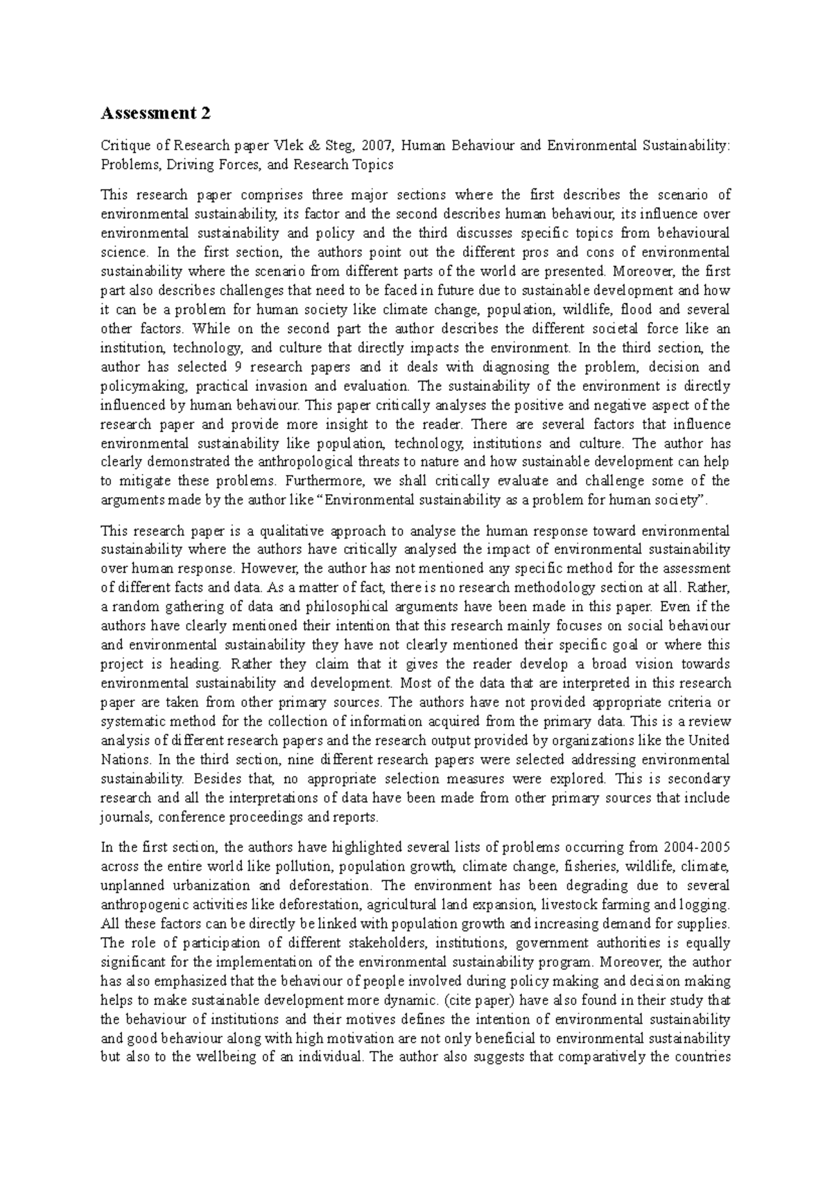 Assignment two of EMG - Assessment 2 Critique of Research paper Vlek ...