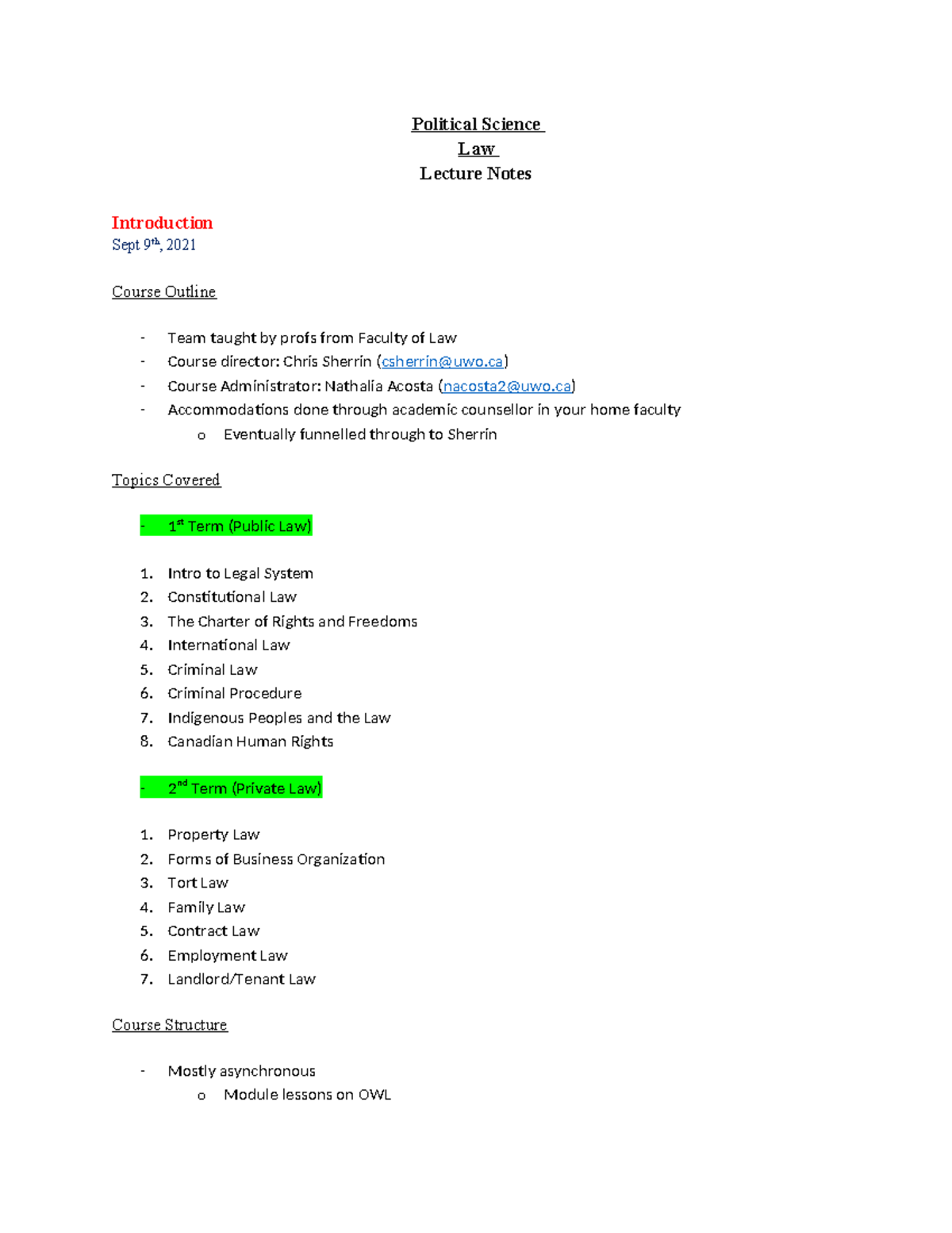 Law 2101 Modules 1-8 - Political Science Law Lecture Notes Introduction ...