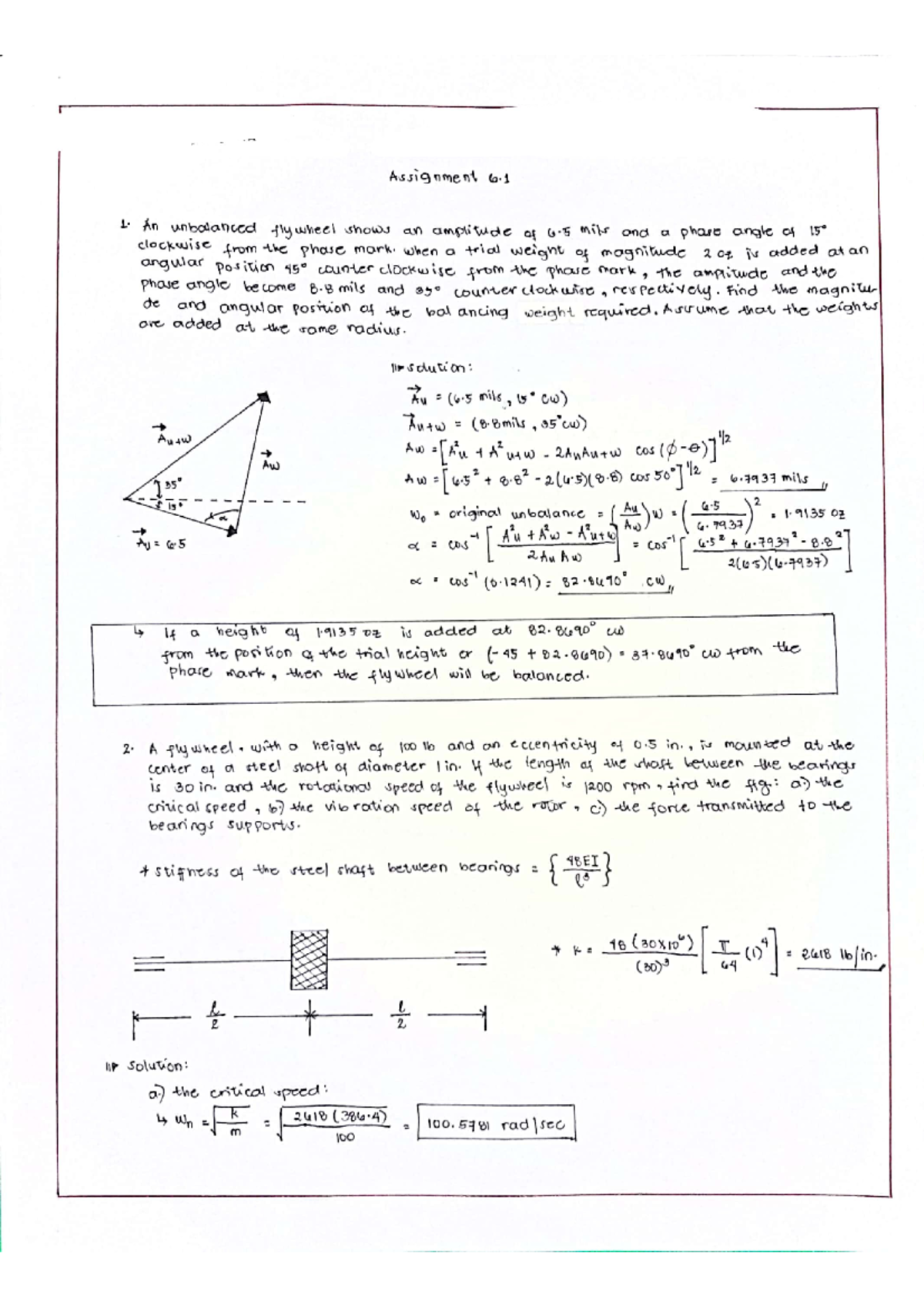Vibration As6 - Problem Solving - Mechanical Engineering - NVSU - Studocu