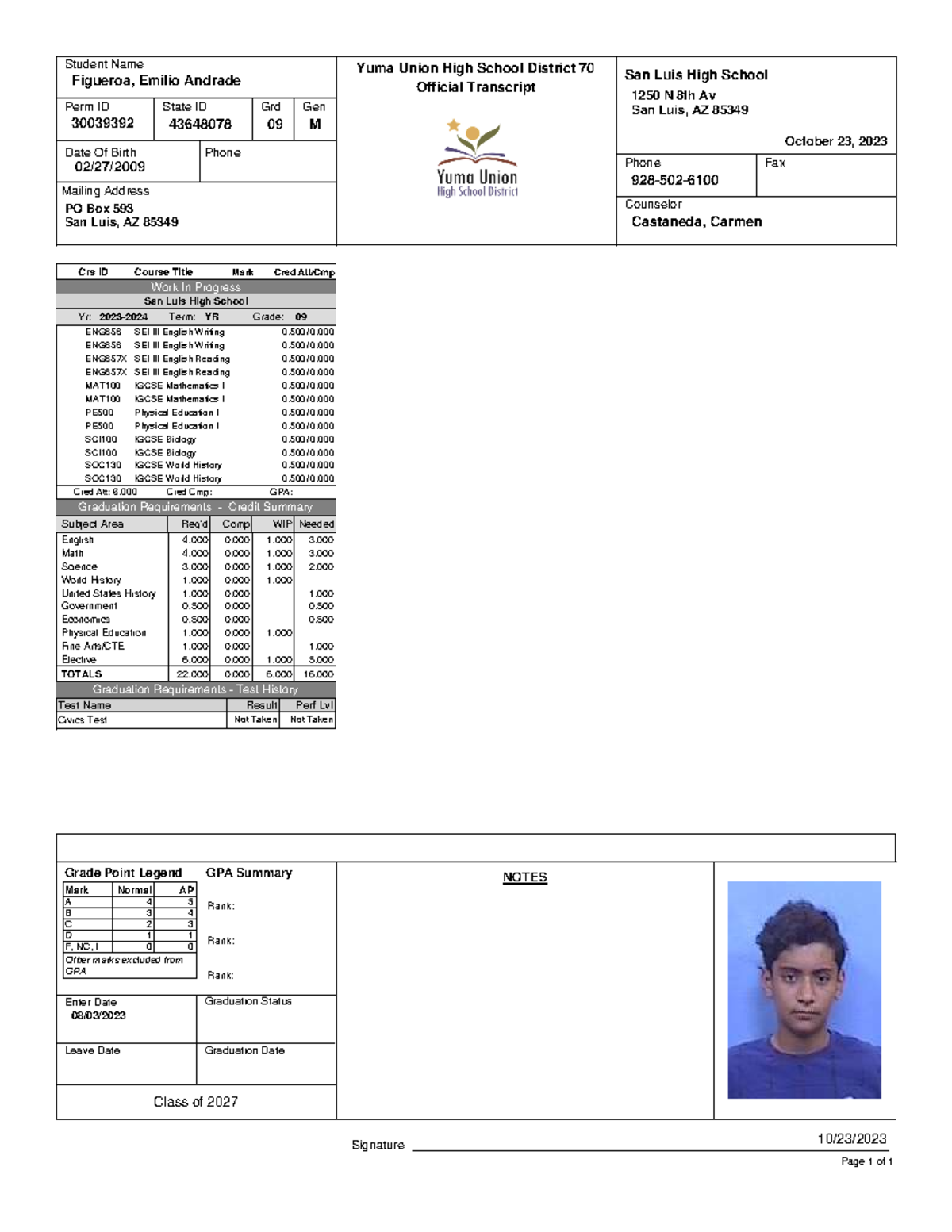 Student Transcript - hvbhbdchbv gv - Crs ID Course Title Mark Cred Att ...