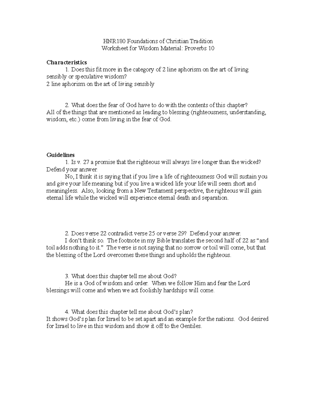 Wisdom Worksheet - Taught by Steve Lennox - HNR180 Foundations of ...