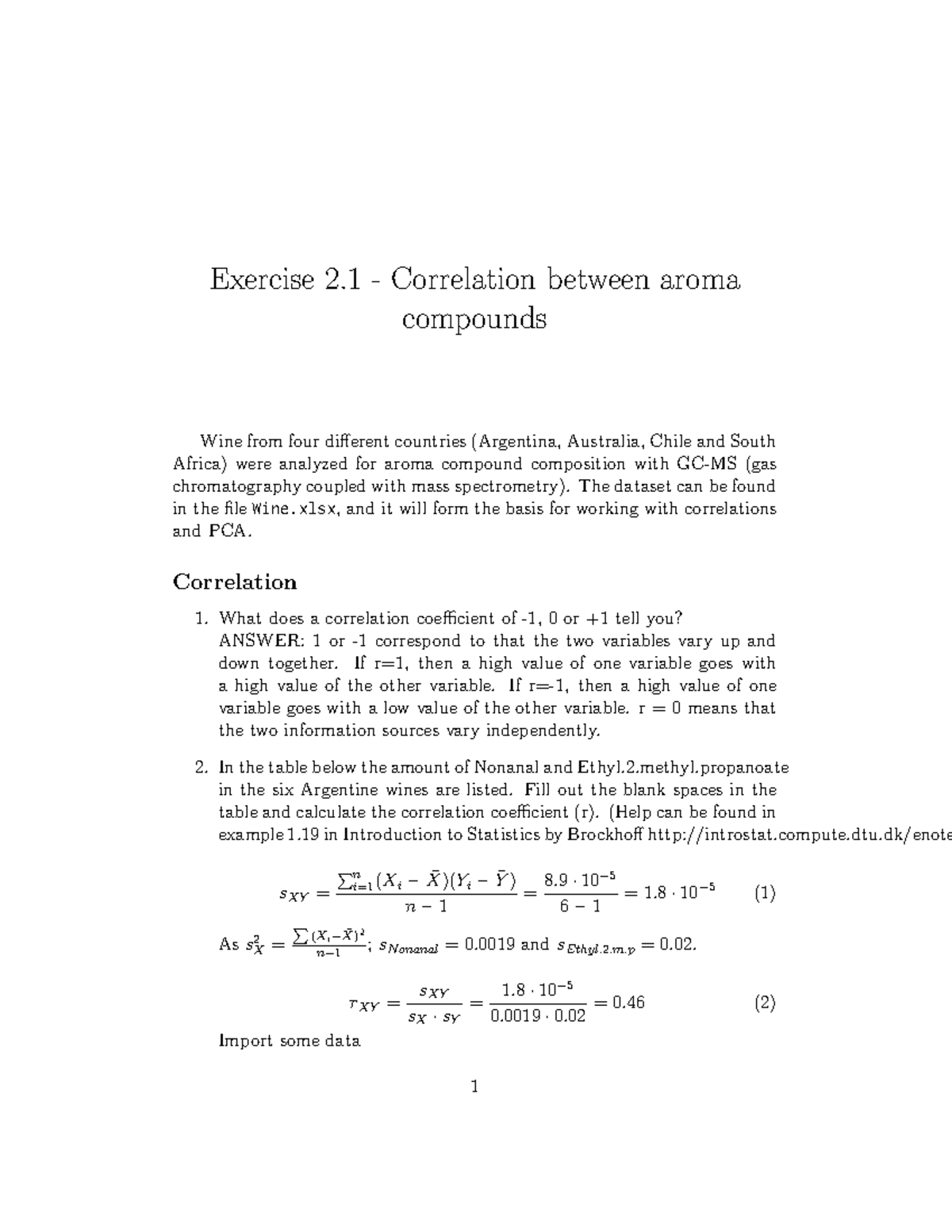 Ex2 1 Answer - Svar på exercises - Exercise 2 - Correlation between ...