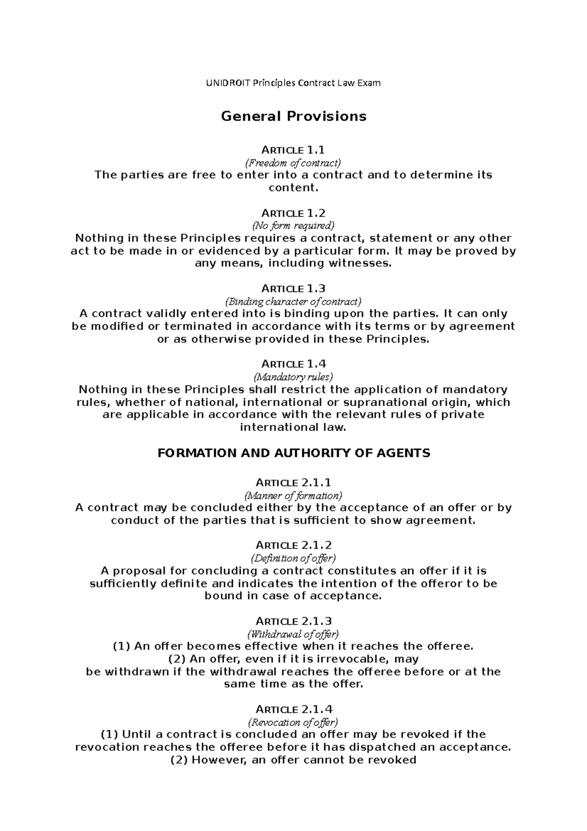 Unidroit Principles Contract Law Exam - HEC Paris - Studocu