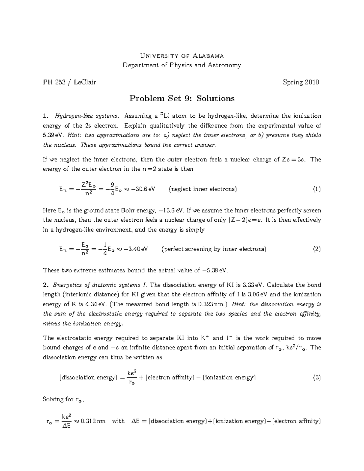 HW 9 2 Apr 2010 key - University of Alabama Department of Physics and ...