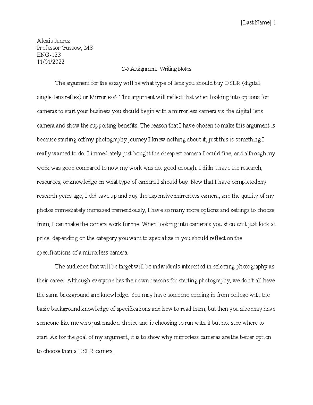 2-5 Assignment Writing Notes - the digital lens camera and show the ...