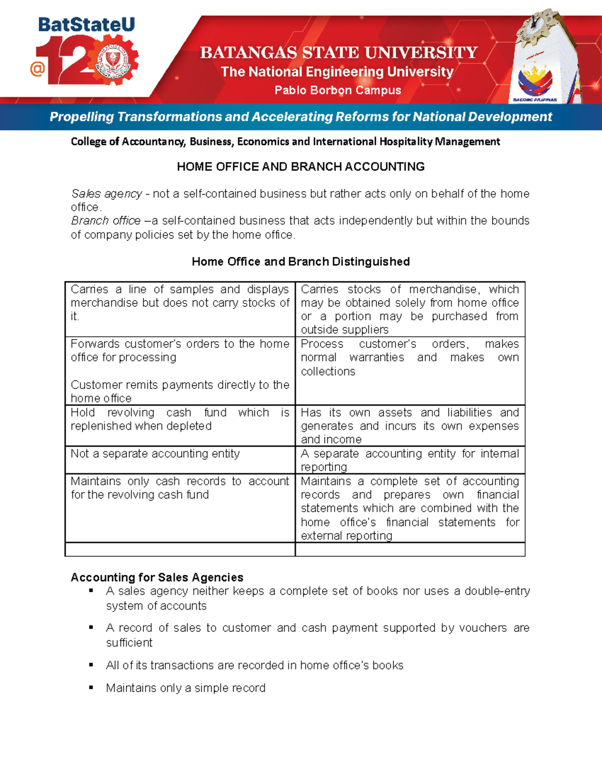 Home Office and Branch Accounting - College of Accountancy, Business ...