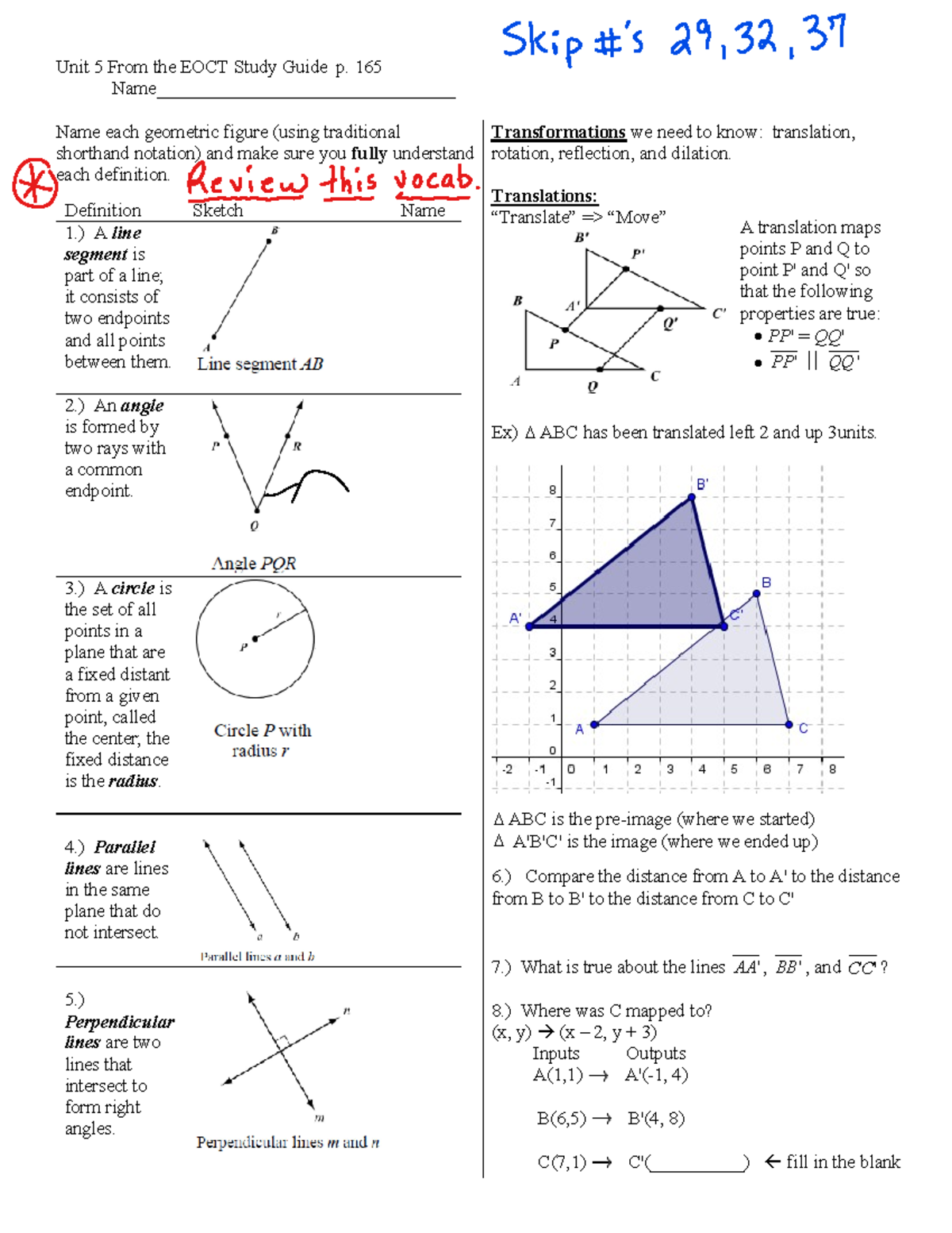 Geometric Figures and Transformations Study Guide - Studocu