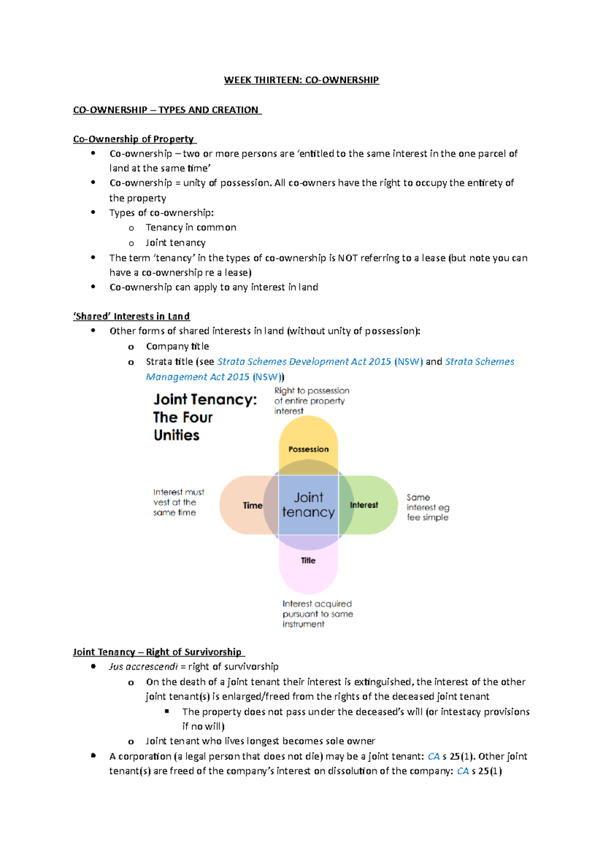 WEEK 13 - CO- Ownership - WEEK THIRTEEN: CO-OWNERSHIP CO-OWNERSHIP ...