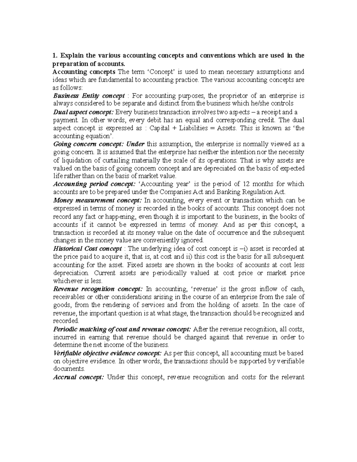 Accounts Notes Unit 1 To 5 With Answers - Explain the various ...