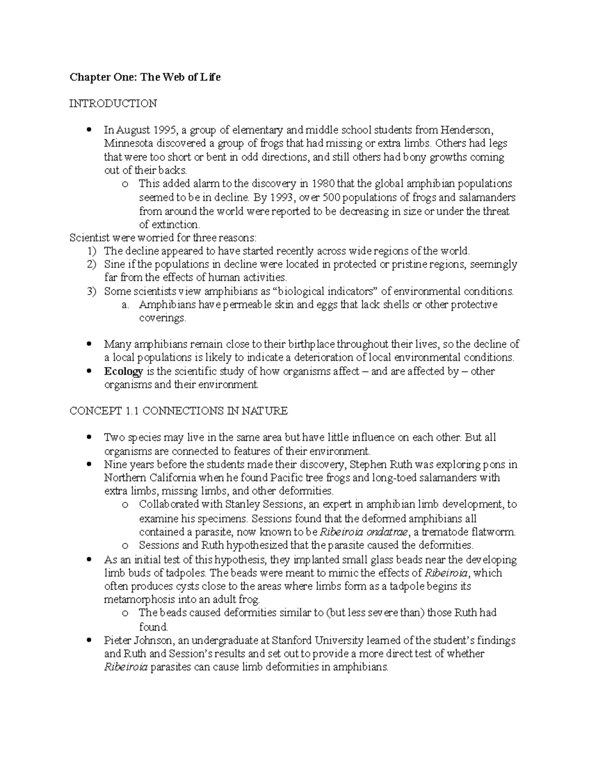 Ecology Chapter One Notes - Chapter One: The Web of Life INTRODUCTION ...