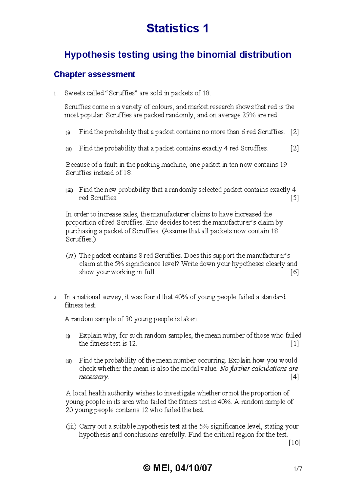 Hypothesis topic assesment - Hypothesis testing using the binomial ...