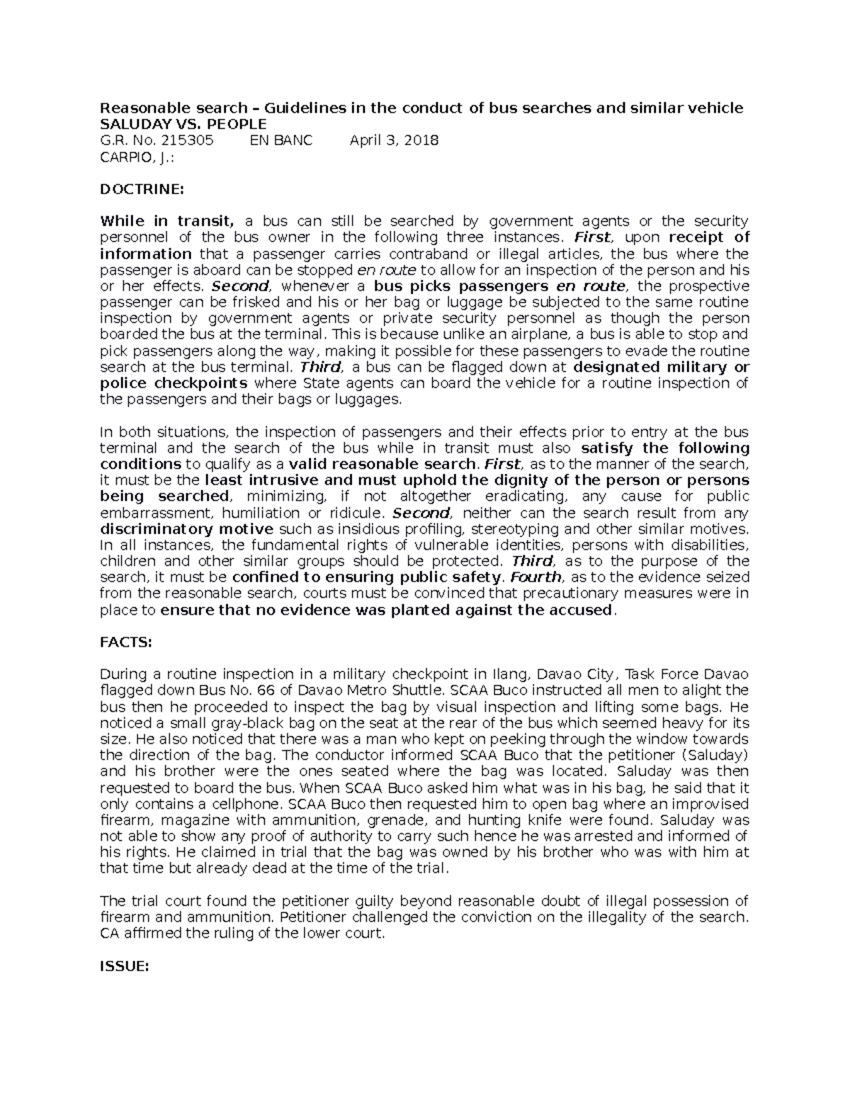 Saluday vs. People - Reasonable Search - Public bus - Reasonable search ...