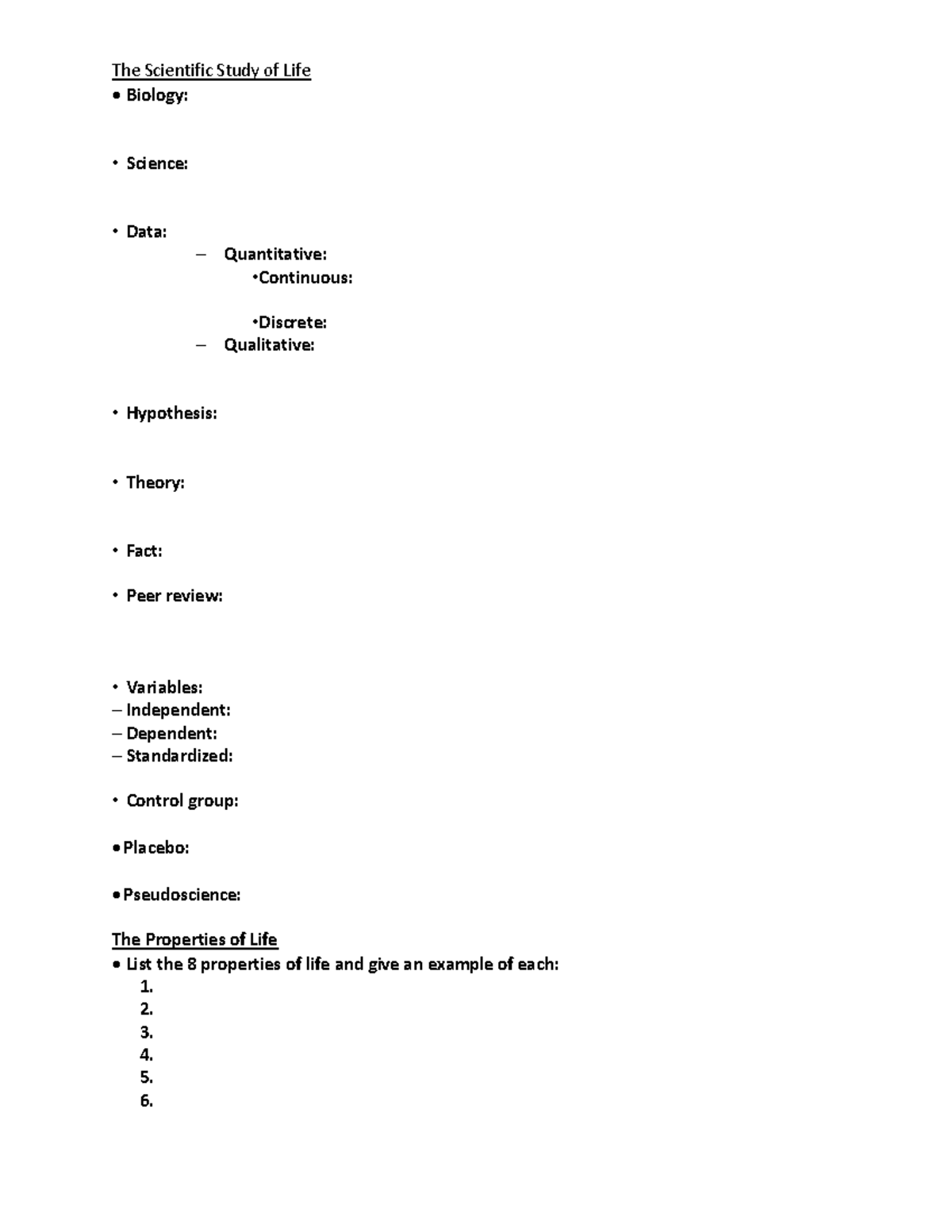 Ch1 Study Guide - The Scientific Study of Life Biology: Science: Data ...