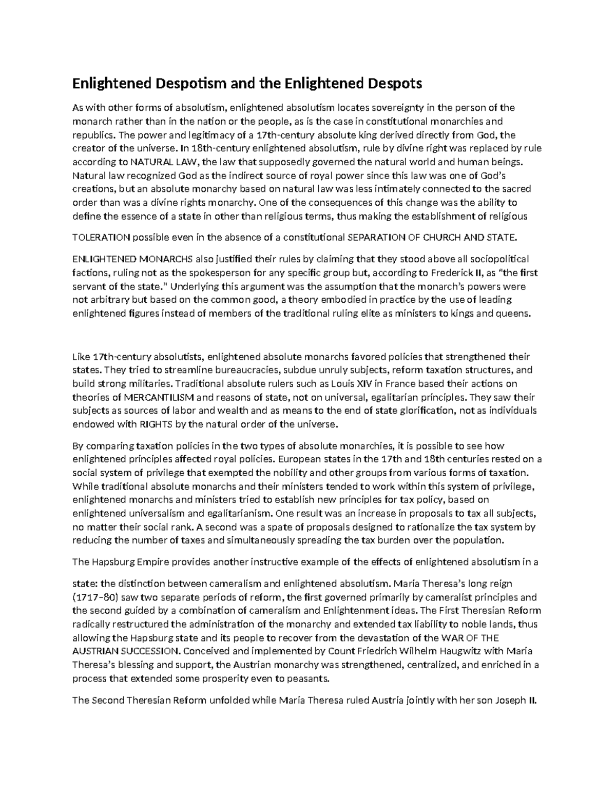 Enlightened Despotism and the Enlightened Despots - The power and ...