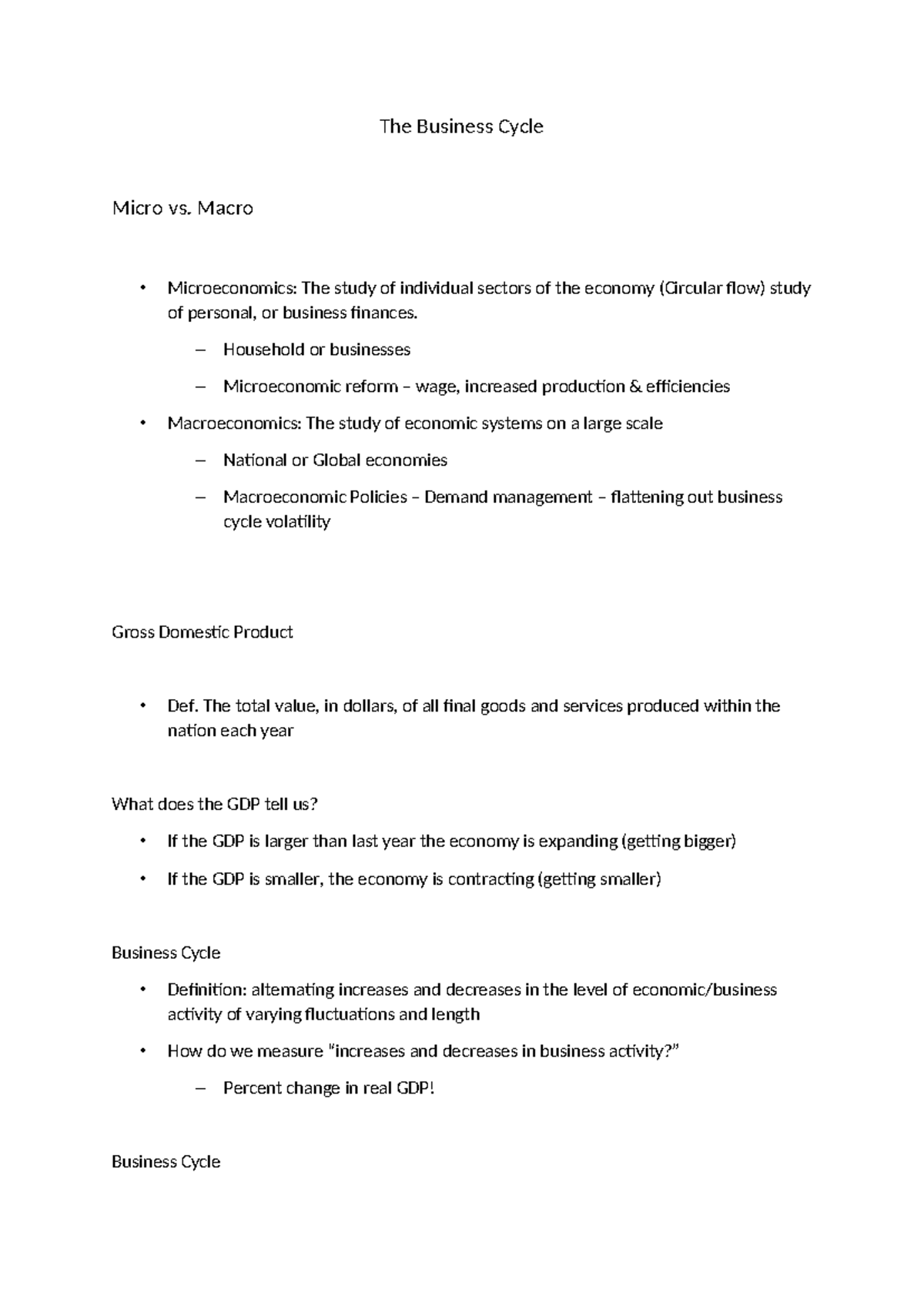 The Business Cycle - The Business Cycle Micro vs. Macro ...