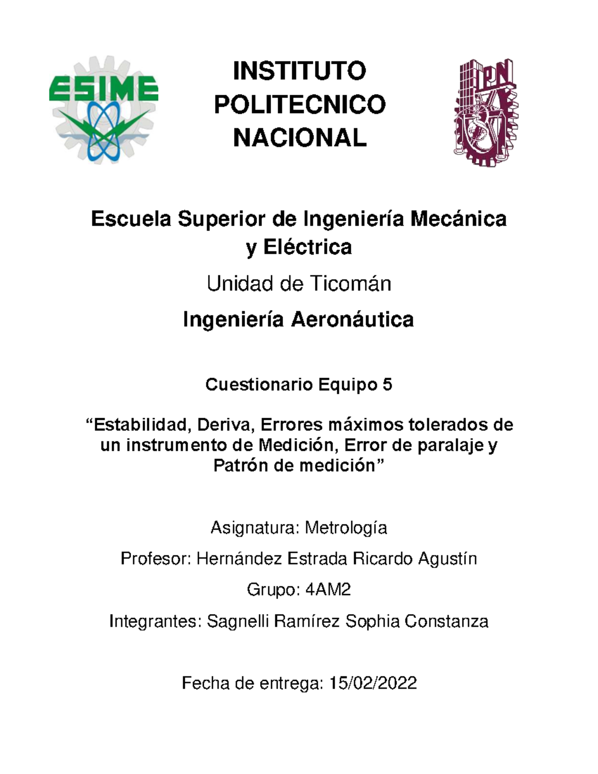 EQ-5 Cuestionario Estabilidad, Deriva, Error Maximo Tolerado, Error DE ...