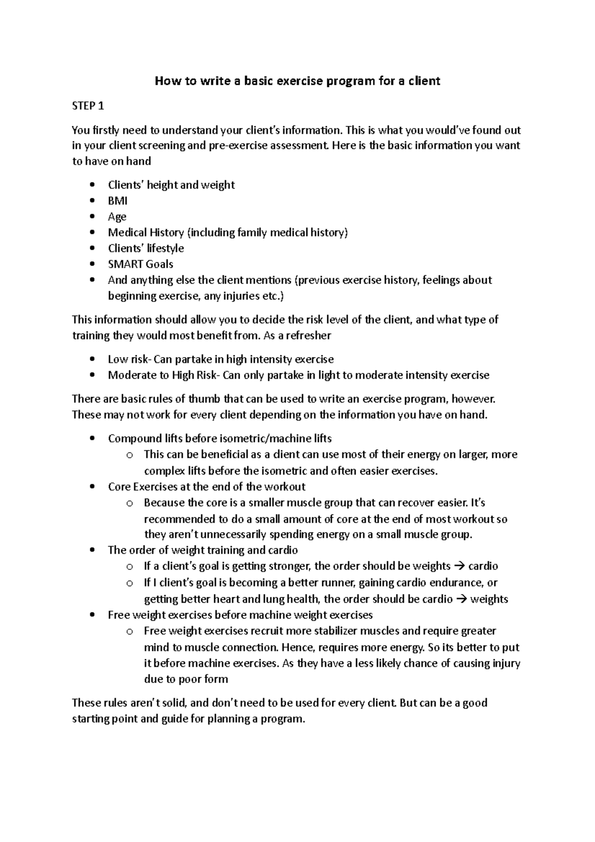 How to write a basic exercise program for a client - This is what you ...