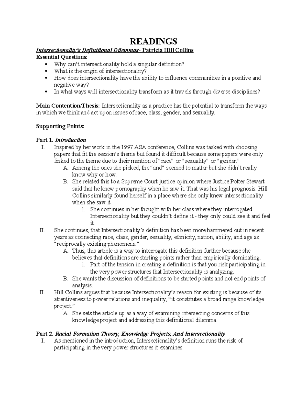 Intersectional Notes 4 - READINGS Intersectionality’s Definitional ...