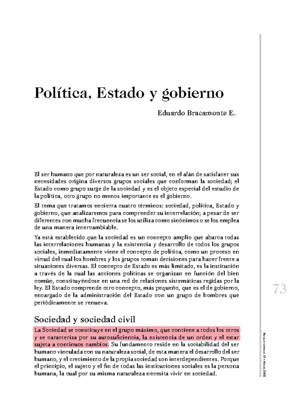 Política, Estado y Gobierno - 73 Revista número 10 • Marzo 2002 Política, Estado y gobierno ...