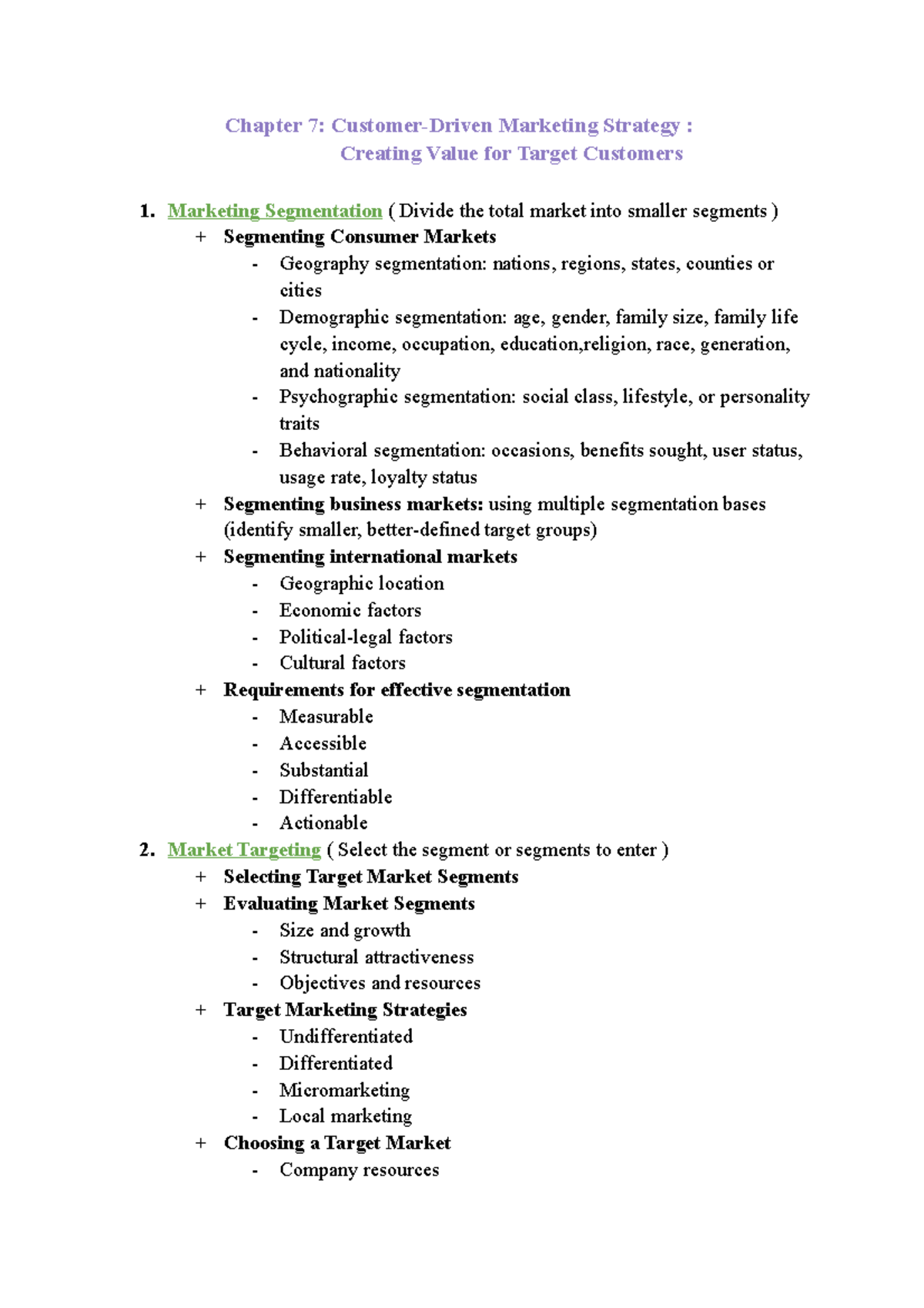 Nd mindmap chapter 7 - dddffffff - Chapter 7: Customer-Driven Marketing ...
