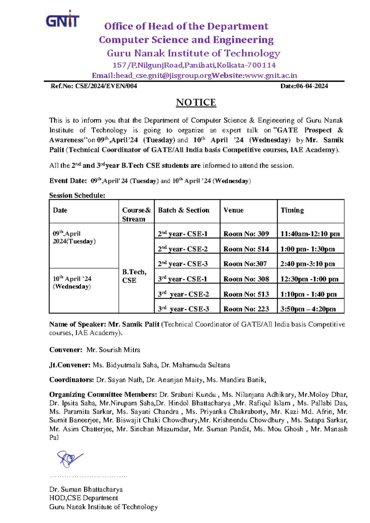 Notice GATE Awareness Program ON 9TH 10TH April 2024 - Office of Head ...