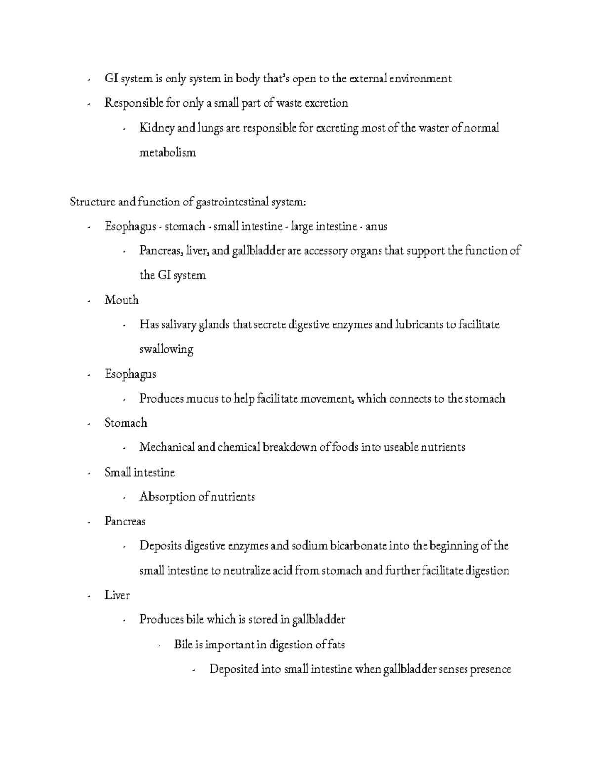 Gastrointestinal System - CH 56 notes - GI system is only system in ...