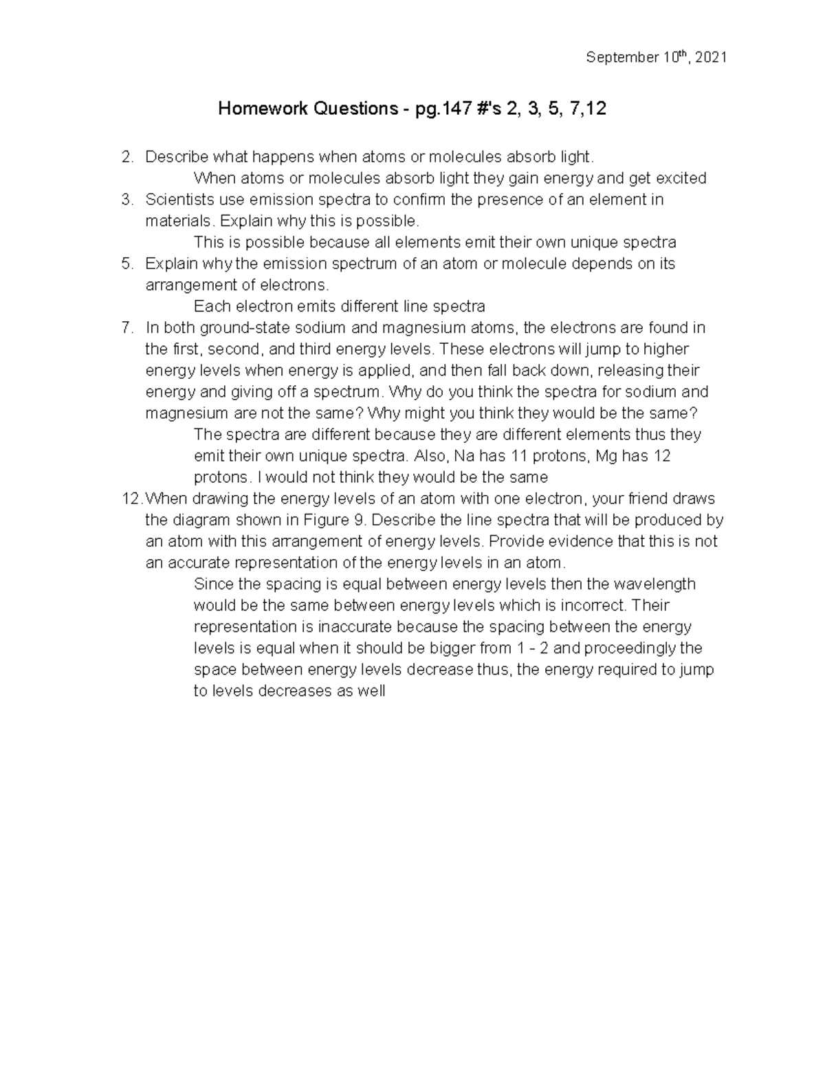 SCH4UA Homework Questions - pg.147 # s 2, 3, 5, 7, 12 - September 10th ...