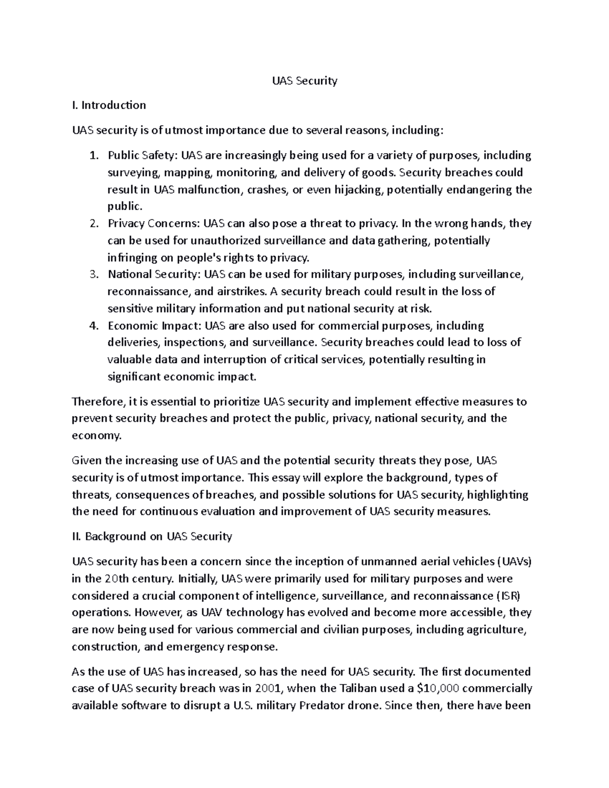 UAS Security - Introduction UAS security is of utmost importance due to ...