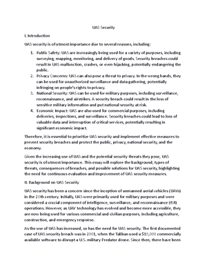 UAS Security Stakeholders - I. Introduction UAS technology, also known ...