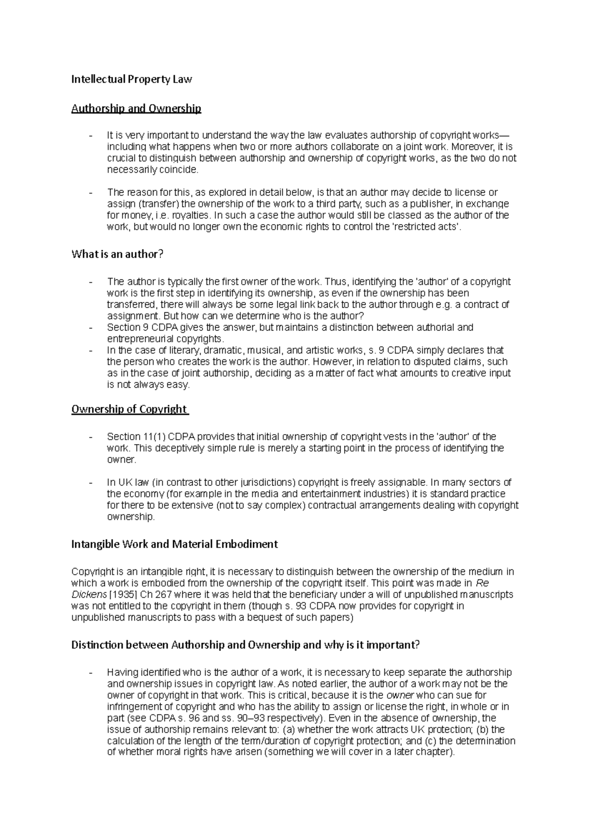 Authorship and Ownership - Intellectual Property Law Authorship and ...
