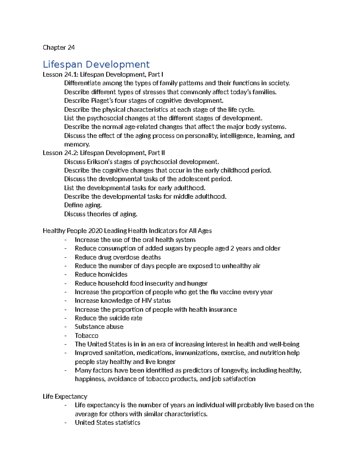 Chapter 24 Lifespan Development - Chapter 24 Lifespan Development ...