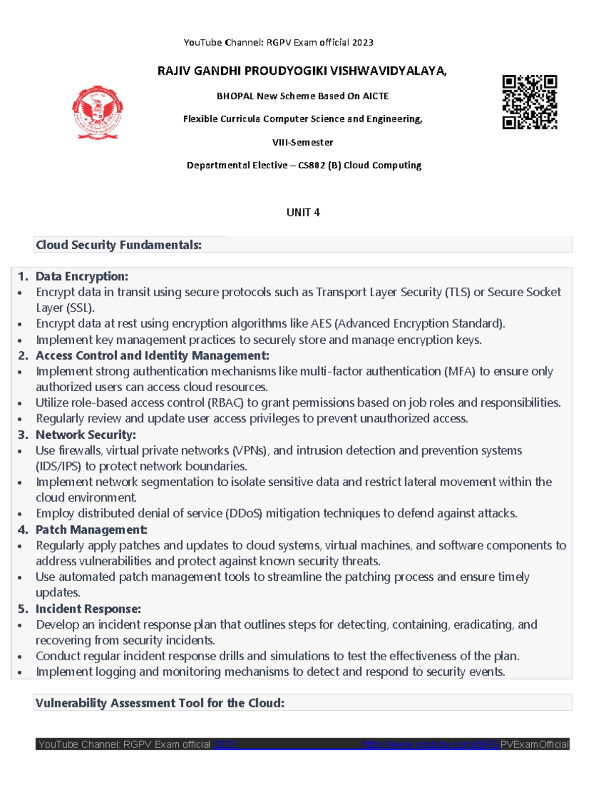 Cloud computing Unit 4 - Summary Computer Science - YouTube Channel: RGPV Exam official 2023 ...