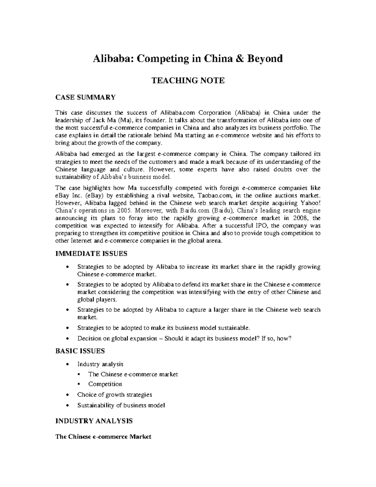 Case Alibaba - Competing in China and Beyond - Alibaba: Competing in ...