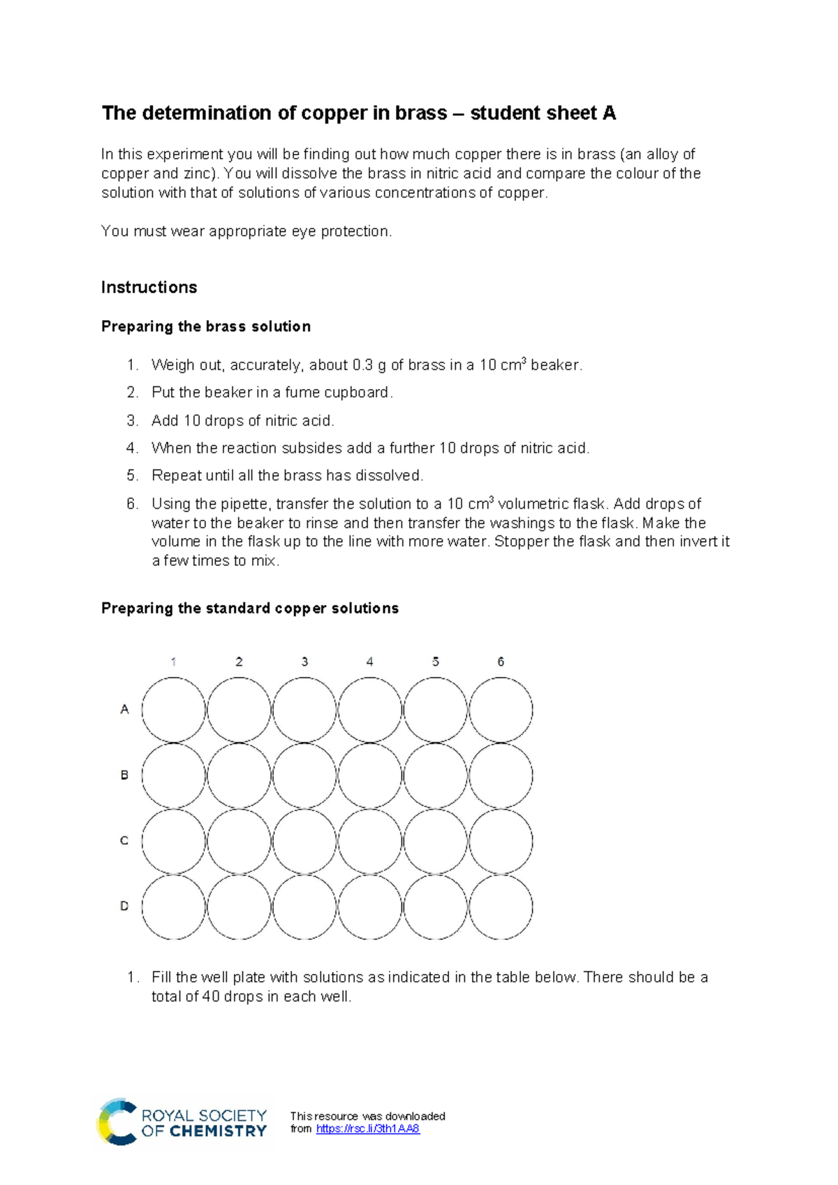 Thedeterminationofcopperinbrassstudentsheets 565538 - The determination ...