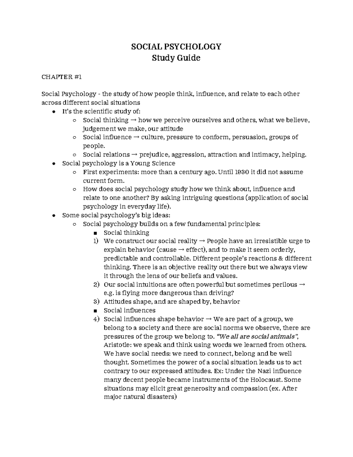 Social Psychology Study Guide - Studocu